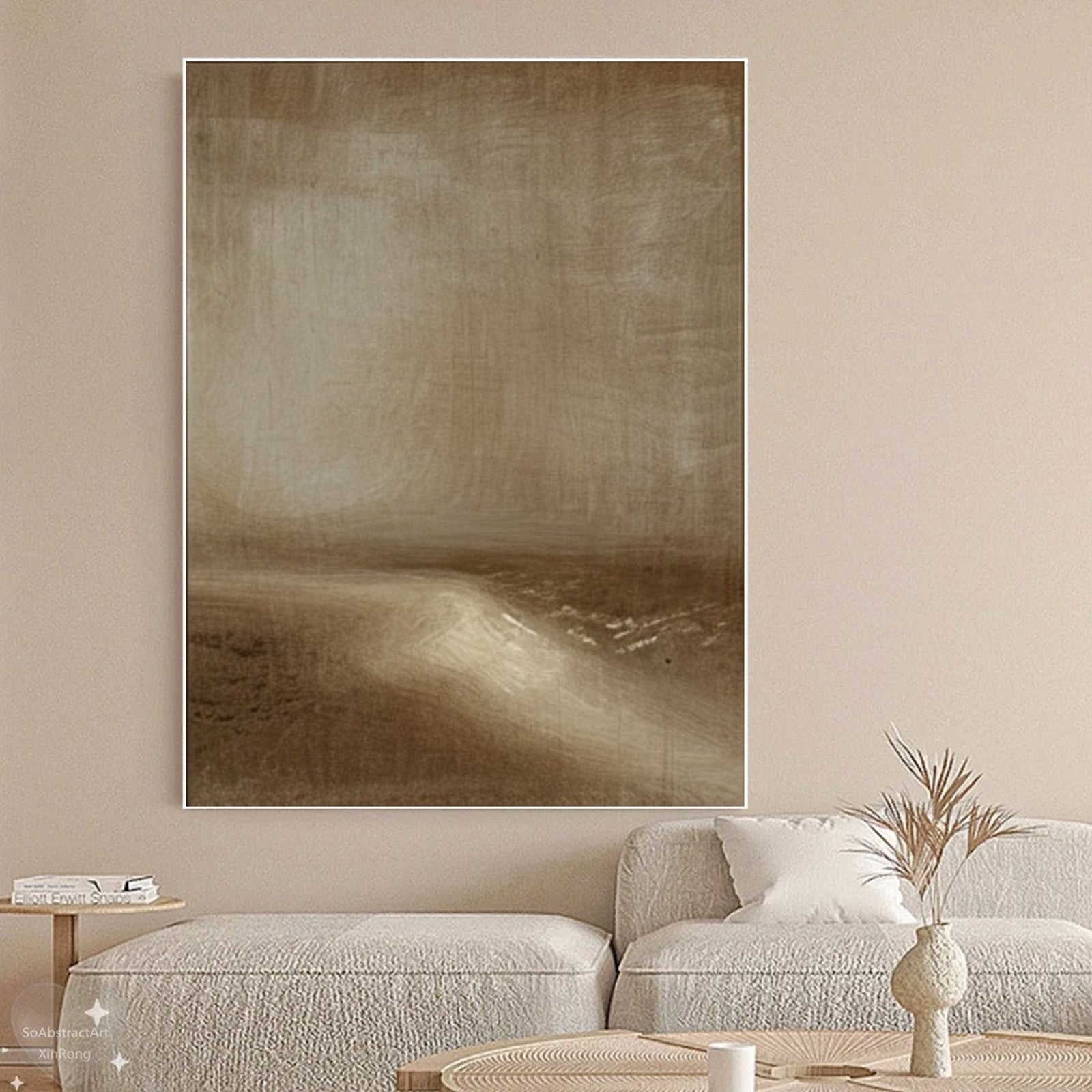 Earthy Tones Abstract Art: Soothing Beige Textured Canvas for a Warm ...