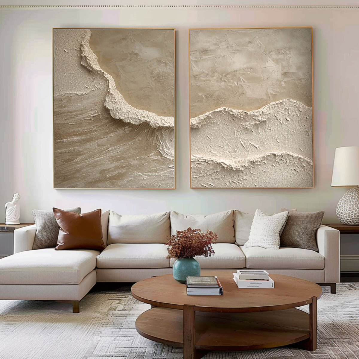 Earthy Textured Abstract Diptych - Natural Sand Toned Wall Art #BBS 004