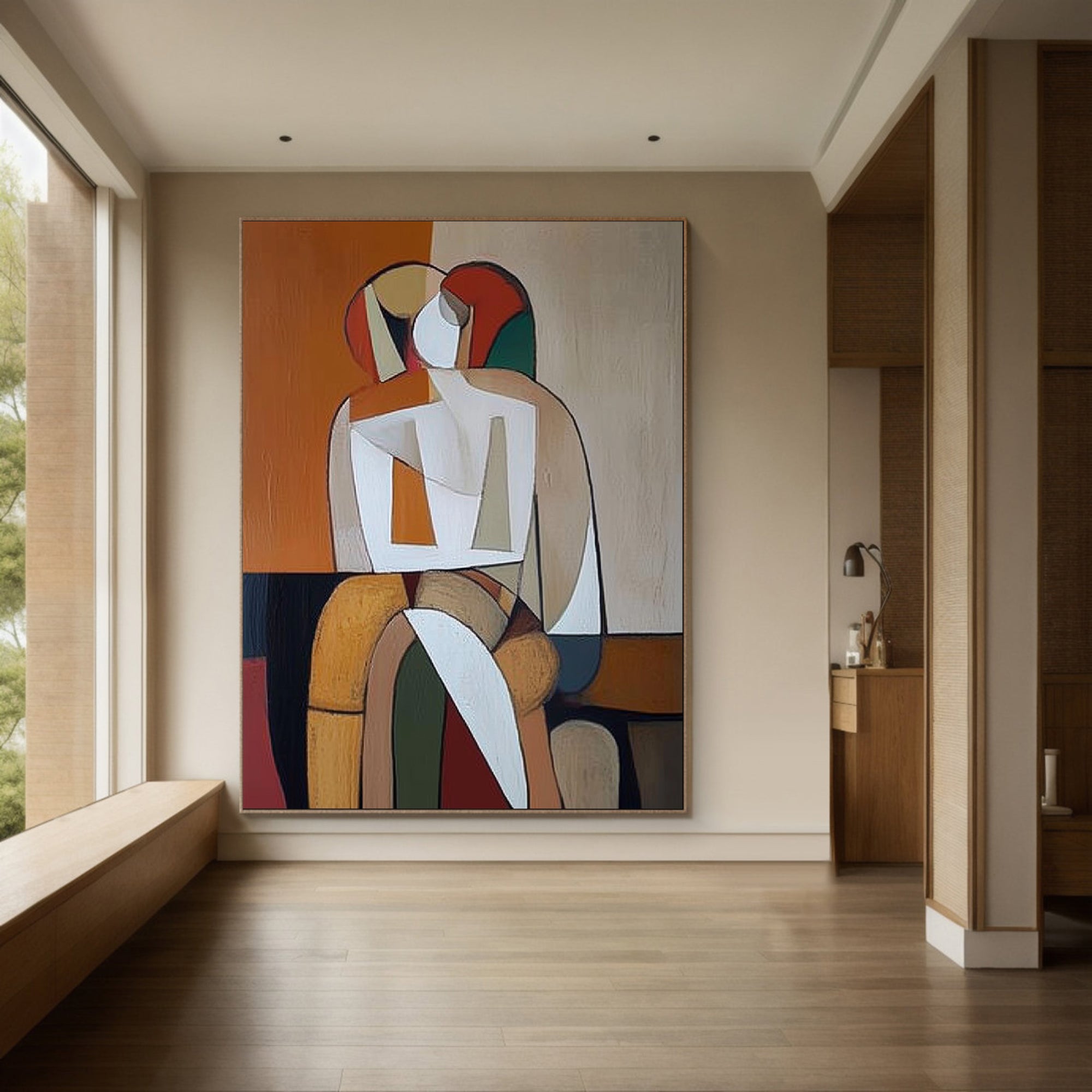 Modern Figurative Art, Bold Geometric Narrative with Color Contrast #B