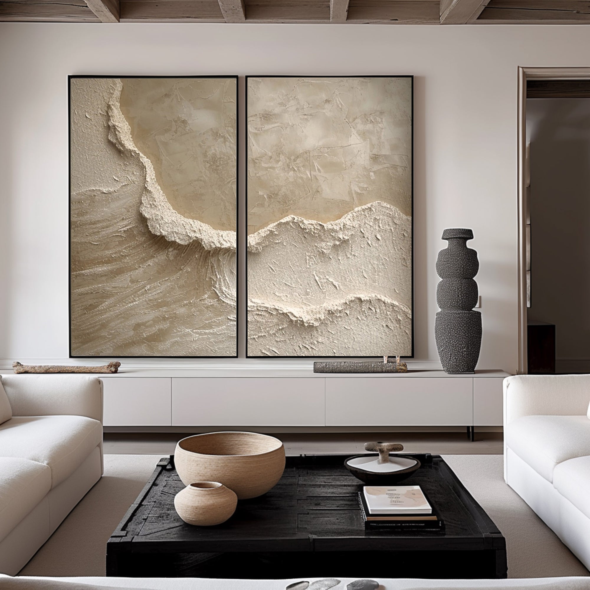 Earthy Textured Abstract Diptych - Natural Sand Toned Wall Art #BBS 004