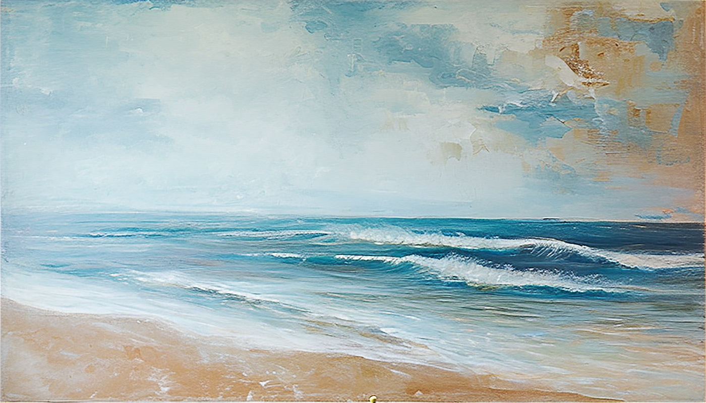 Serene Seascape Oil Painting - Coastal Tranquility Art #BGM 011