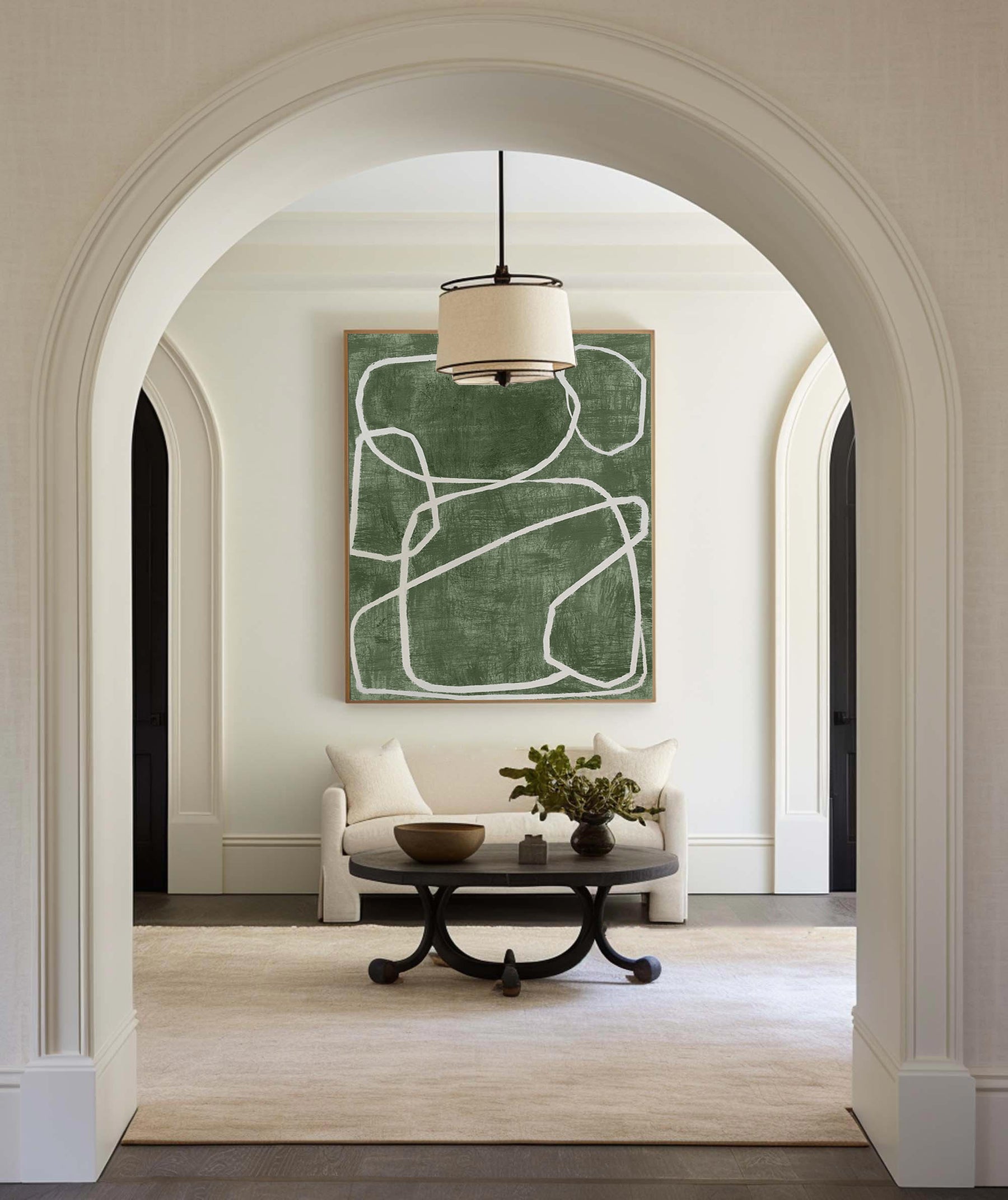 "Verdant Contours" | Modern Green Line Art on Canvas #BGA 016