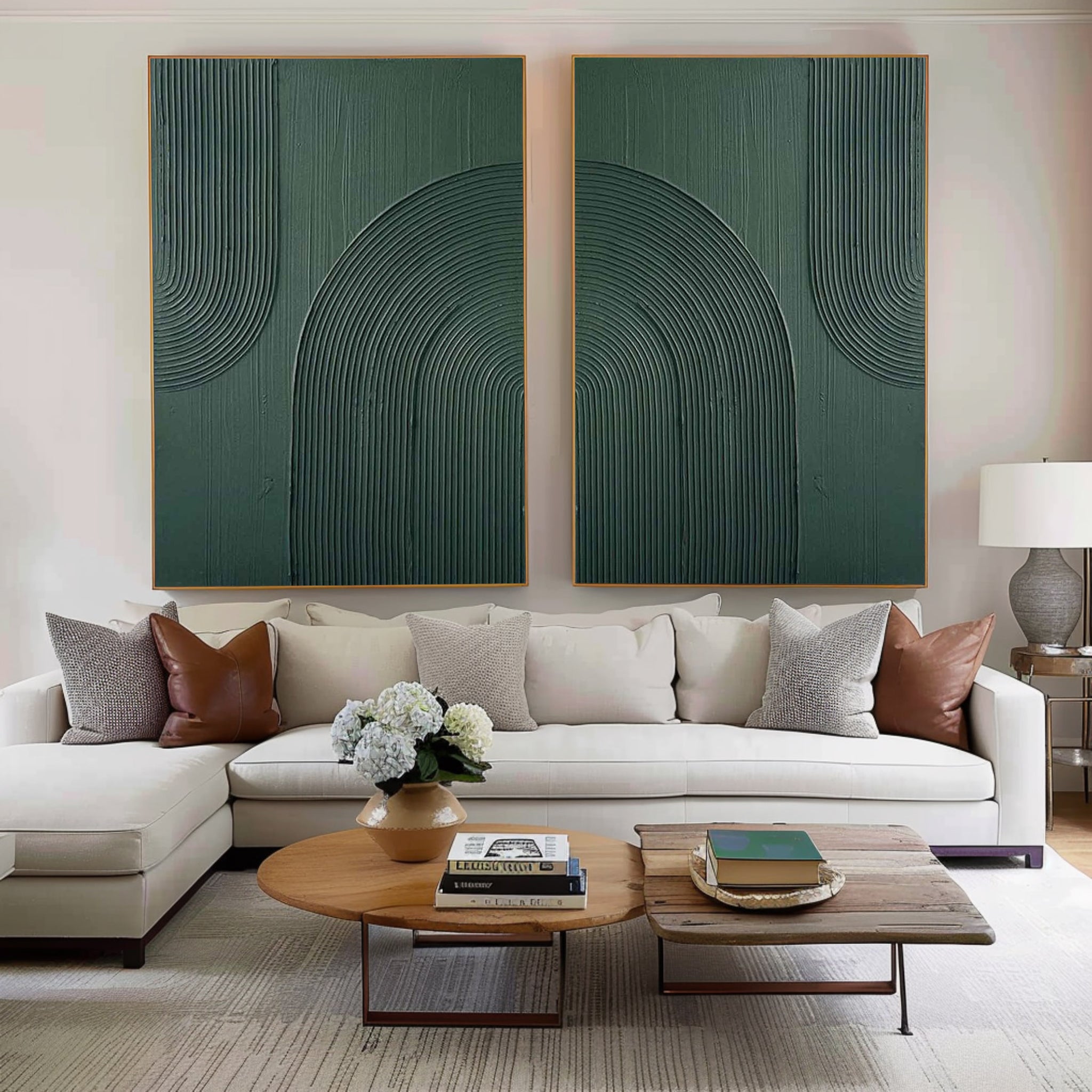 Sophisticated Green Textured Diptych - Modern Linear Wall Art #GMS 002