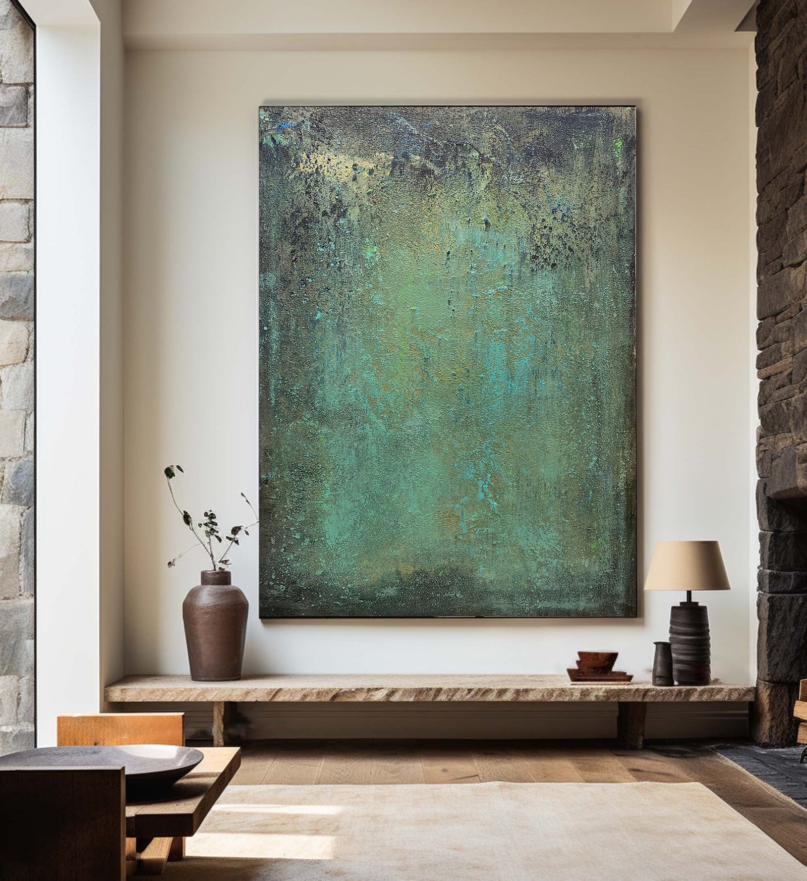 Mystic Depths: Abstract Emerald Green Textured Canvas Art #BGA 020