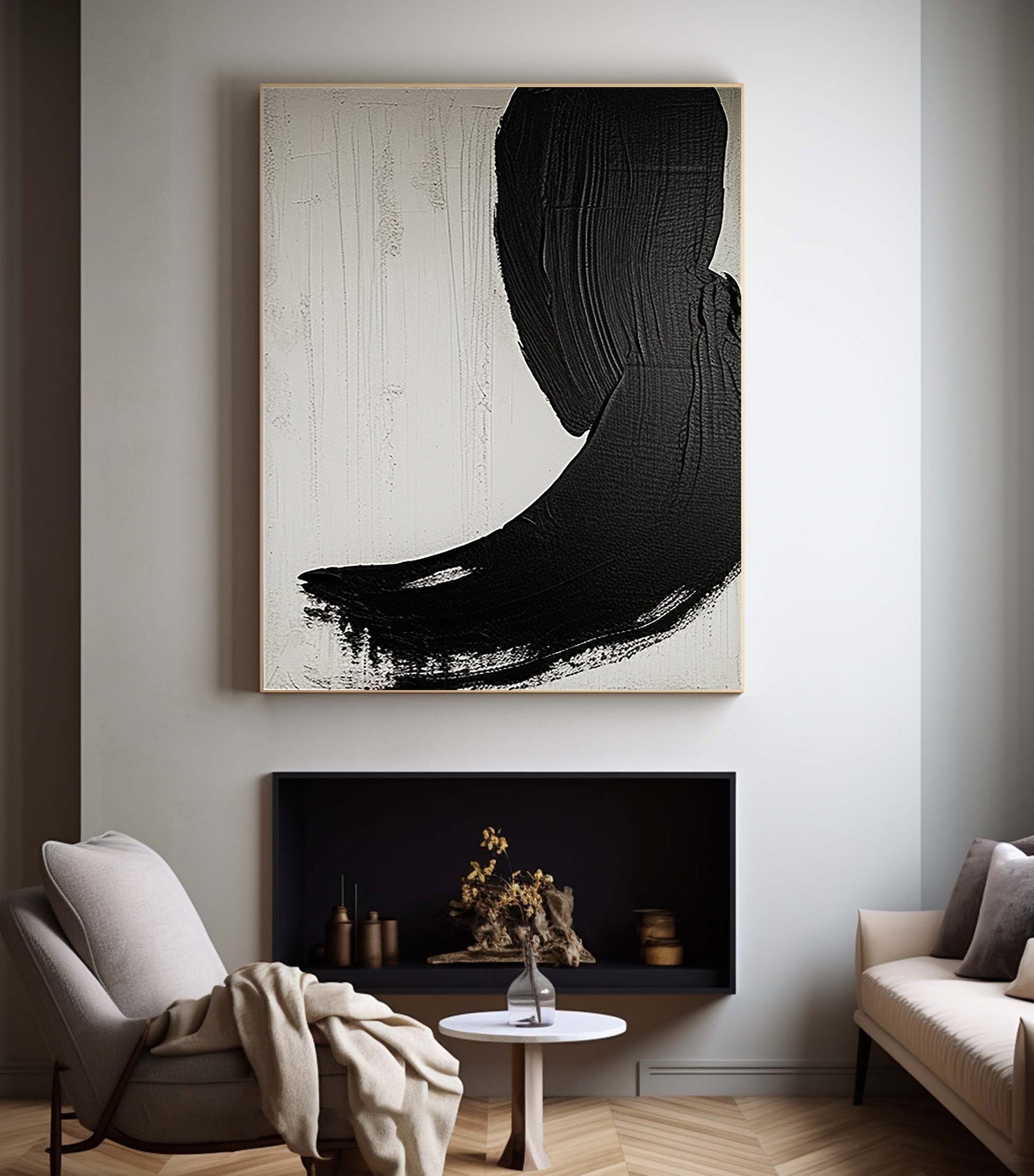 Monochromatic Elegance - Textured Black Abstract Canvas Art #BWA 001