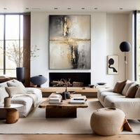 Abstract Canvas with Neutral Tones and Glimmering Center #BGA 292