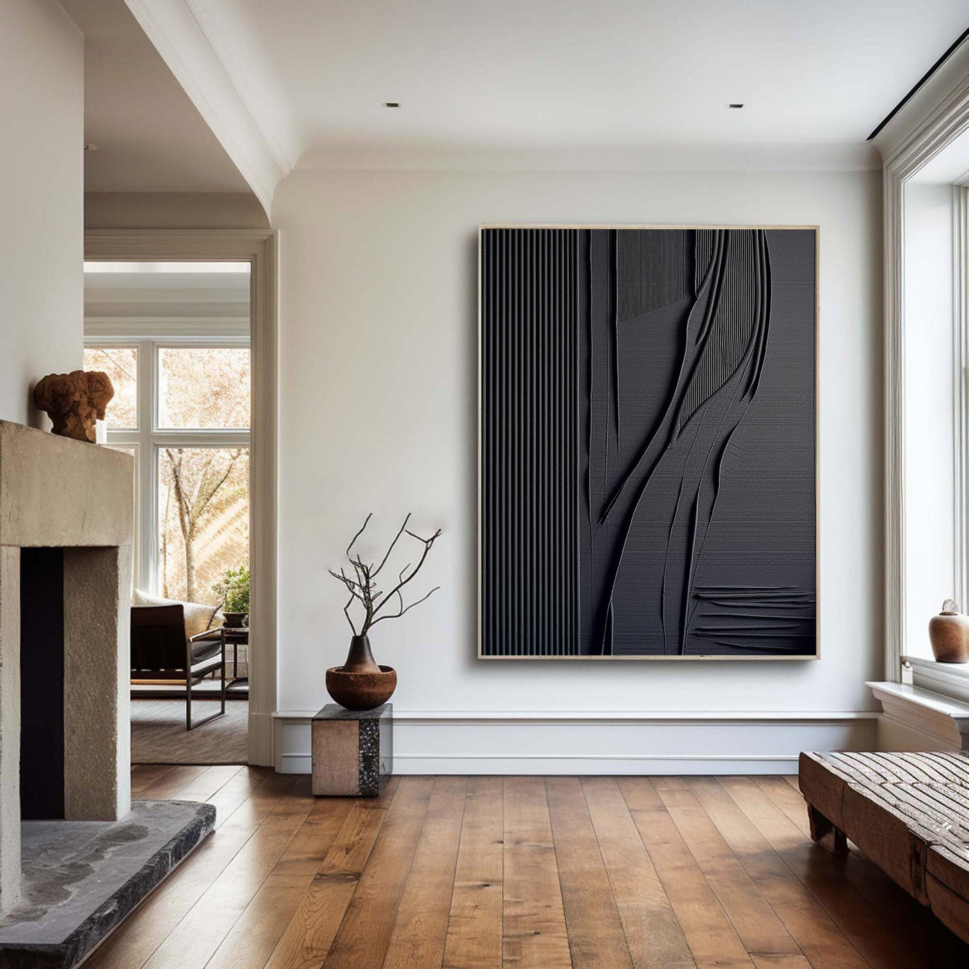 Dynamic Textured Black Wall Art - Modern Home Accent #BM 010