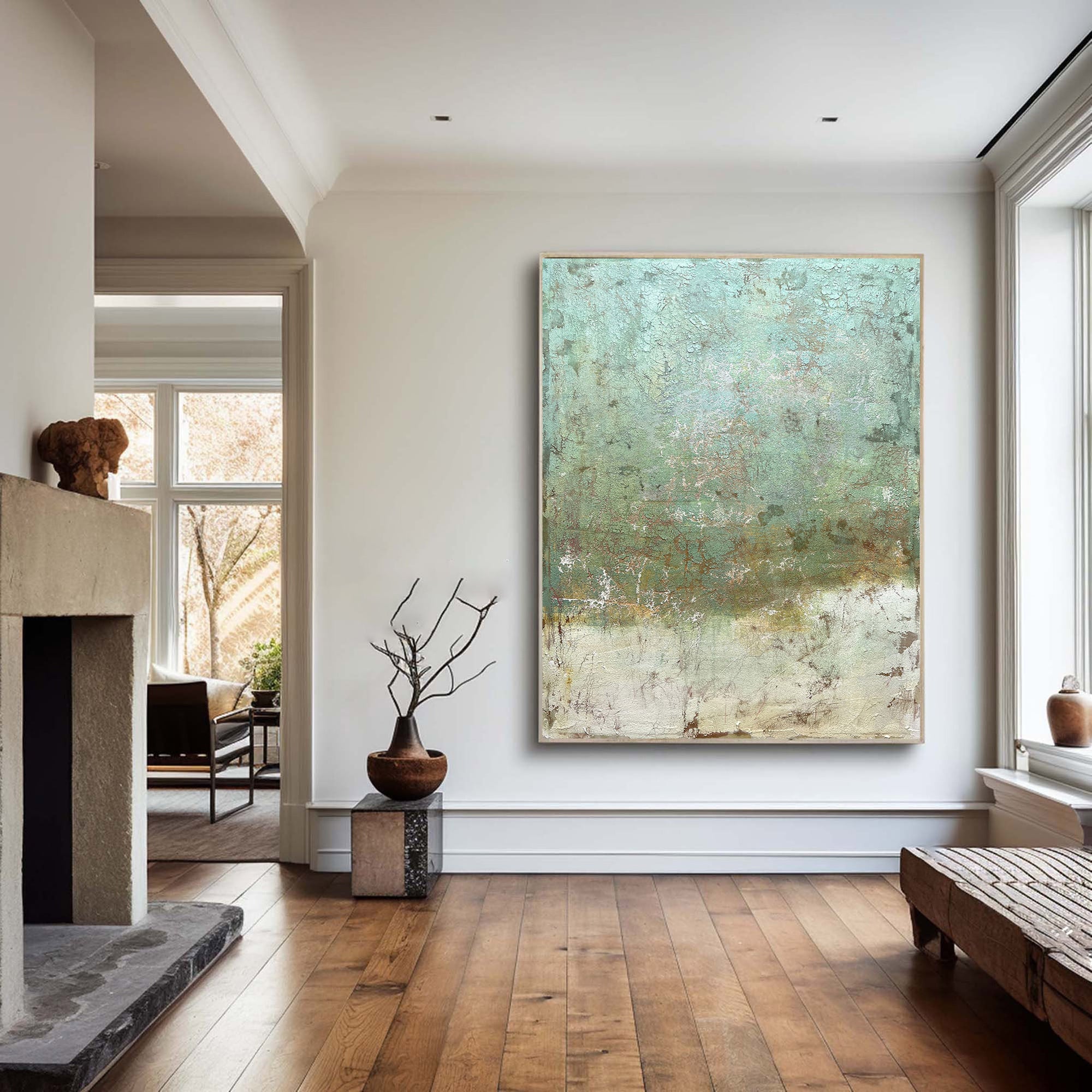 "Aged Verdure" | Rustic Green Abstract Canvas Art For Home Decor #BGA 015