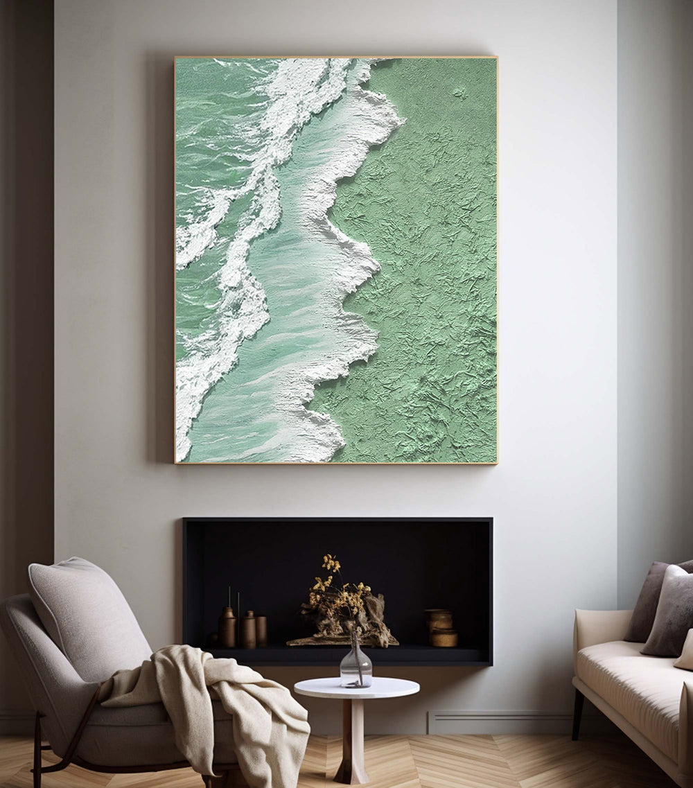 Textured Ocean Waves Abstract Art - Deep Green Sea Canvas Painting #BGM 018