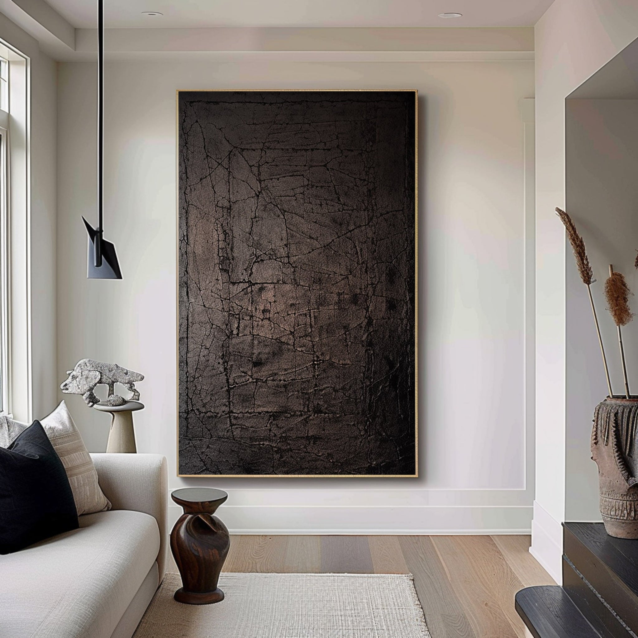 Crackled Elegance: Textured Black Artwork for Contemporary Spaces #BM 006