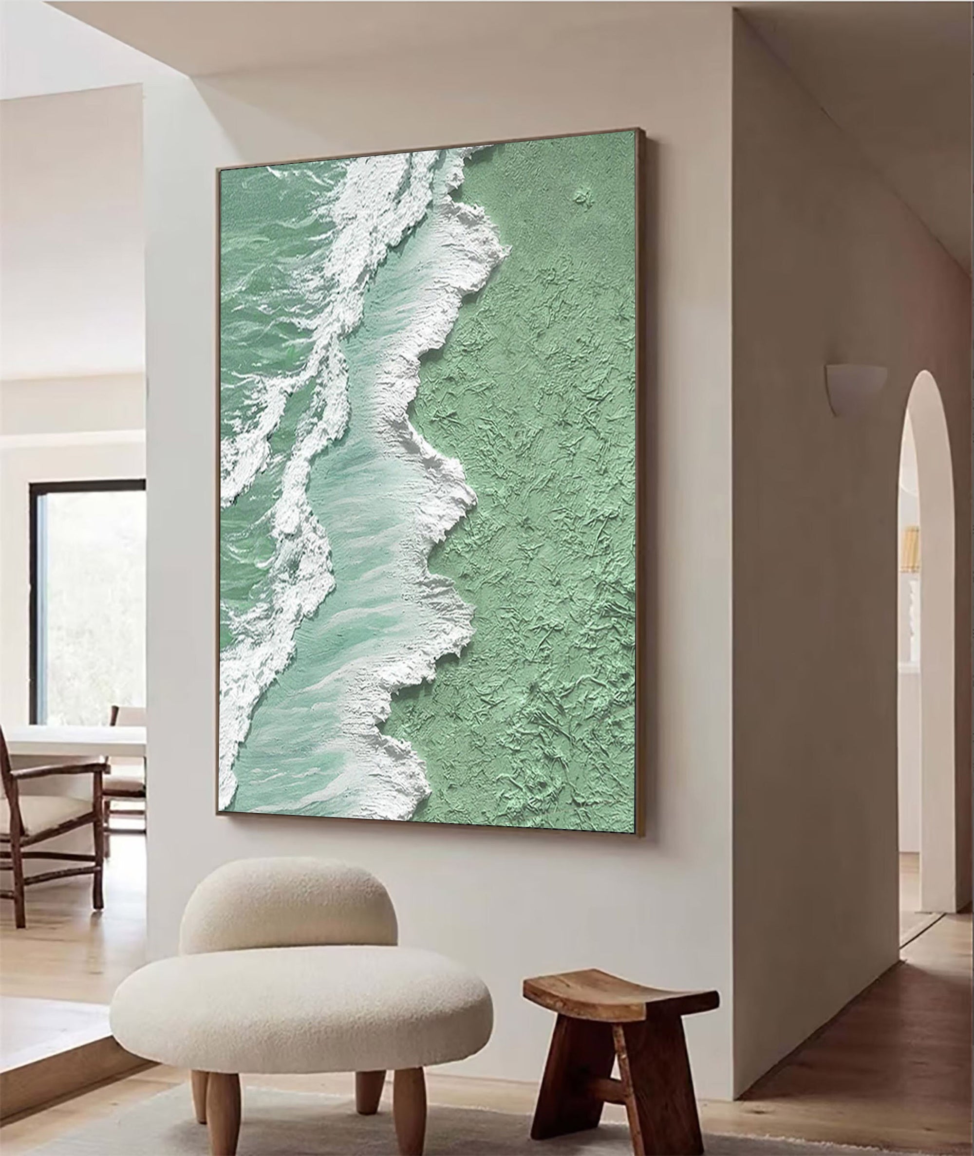Textured Ocean Waves Abstract Art - Deep Green Sea Canvas Painting #BGM 018