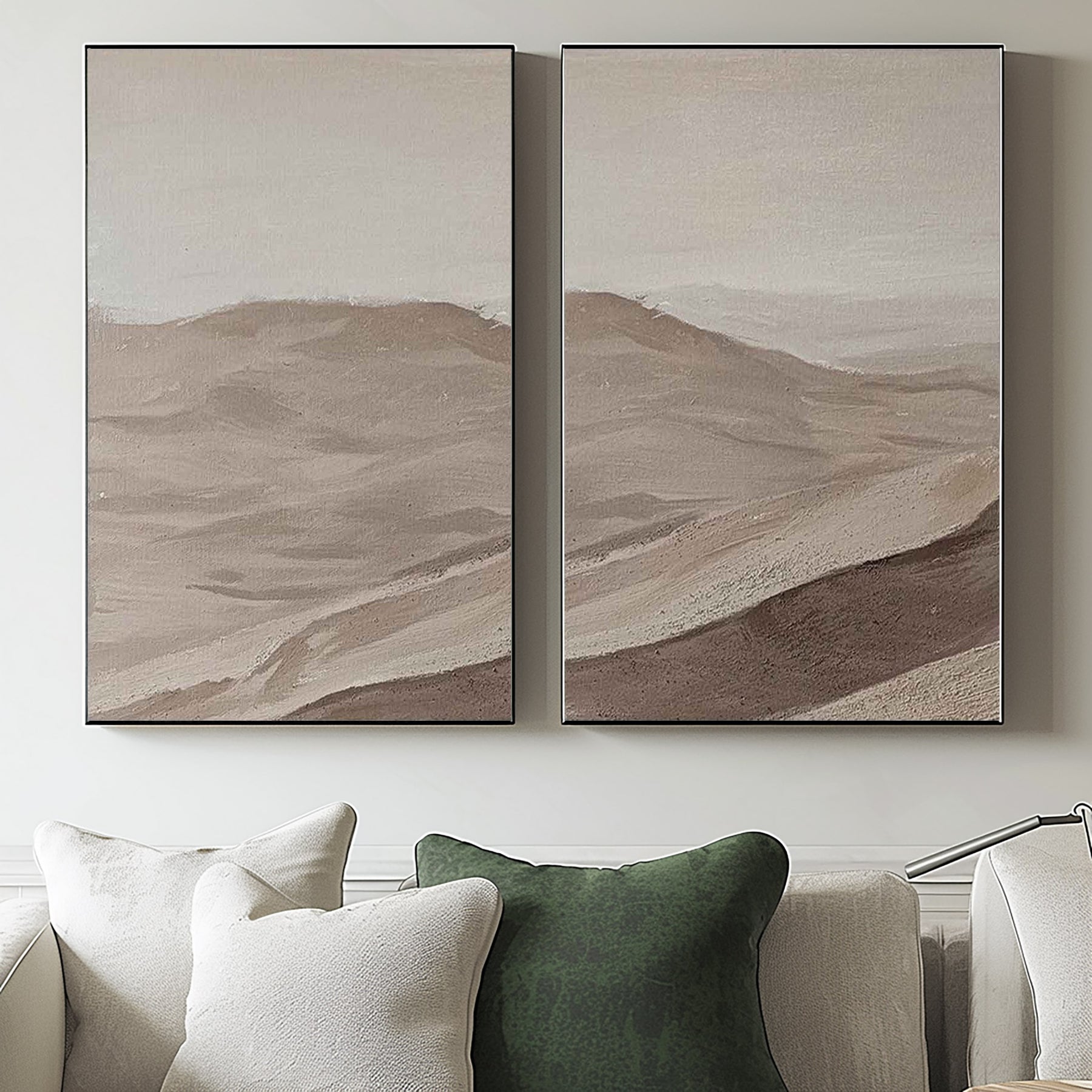 Neutral Tone Abstract Desert Landscape Diptych - Elegant Textured Wall ...