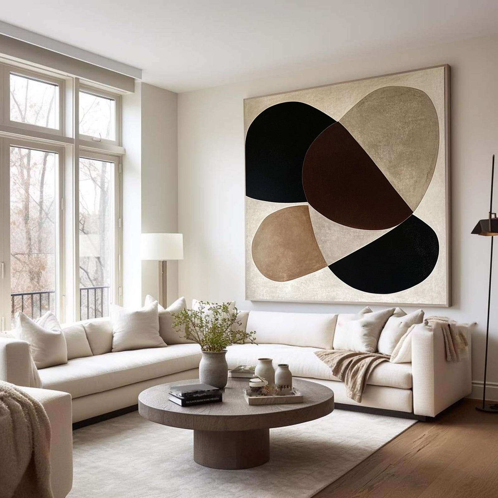 Large Abstract Wall Art with Bold Organic Forms in Neutral Colors #BBA