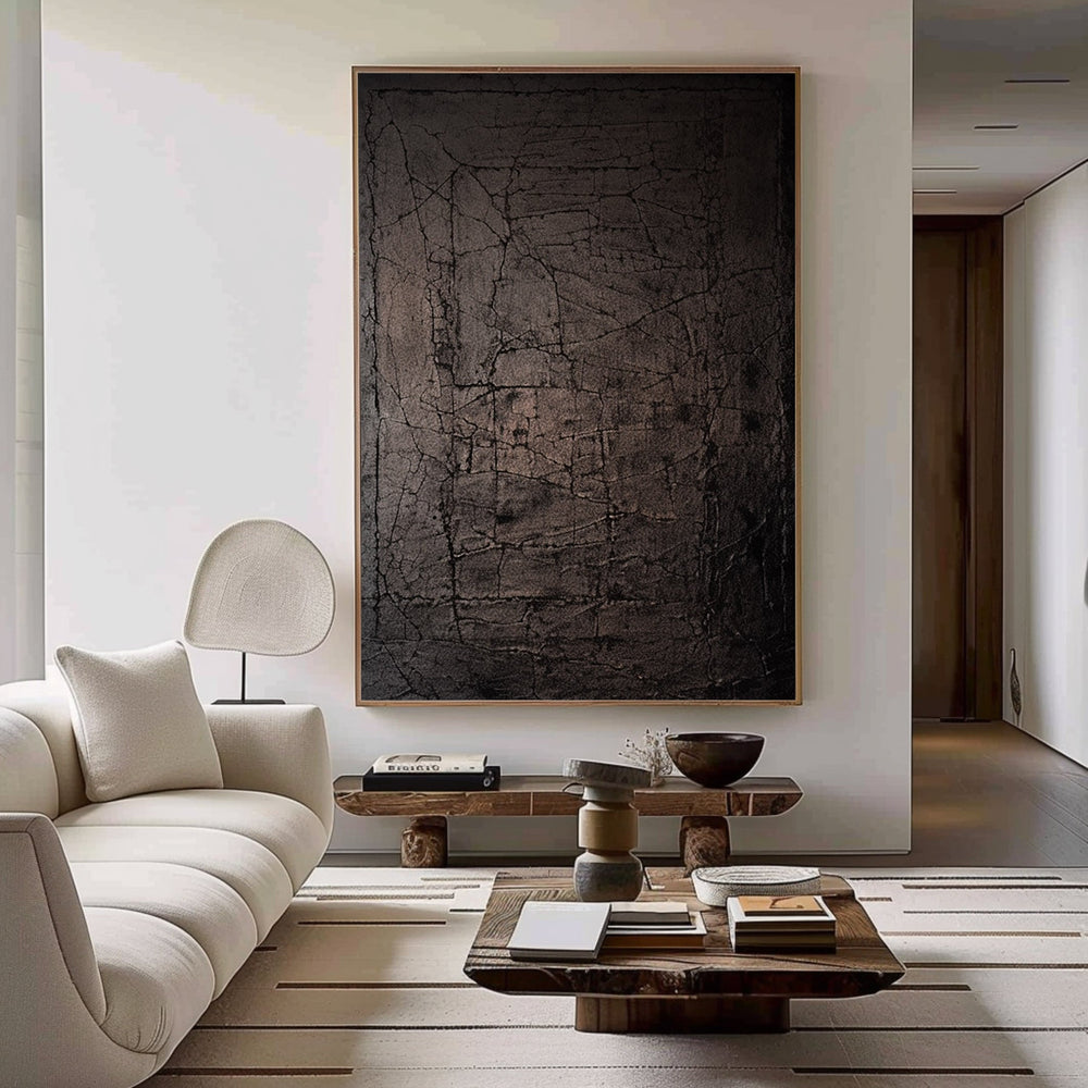 Crackled Elegance: Textured Black Artwork for Contemporary Spaces #BM 006