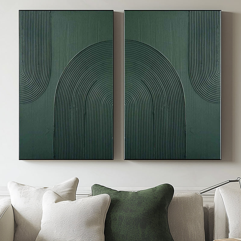 Sophisticated Green Textured Diptych - Modern Linear Wall Art #GMS 002