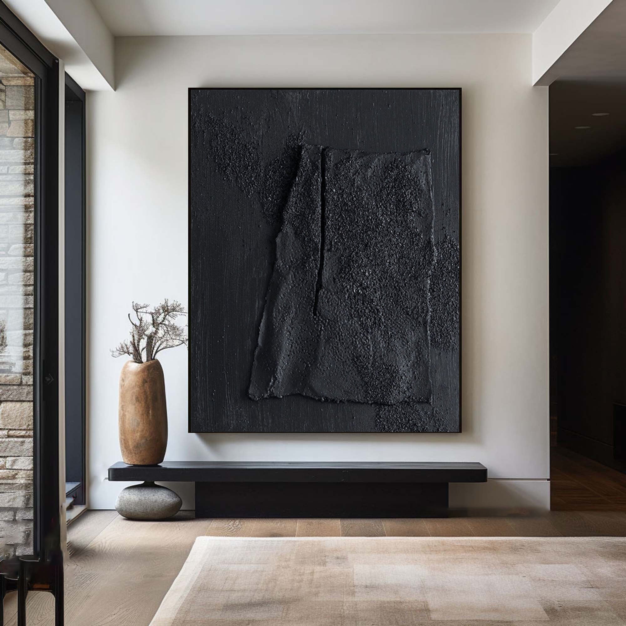 Modern Black Textured Canvas - Chic Monochrome Art For Home Decor #BM 060