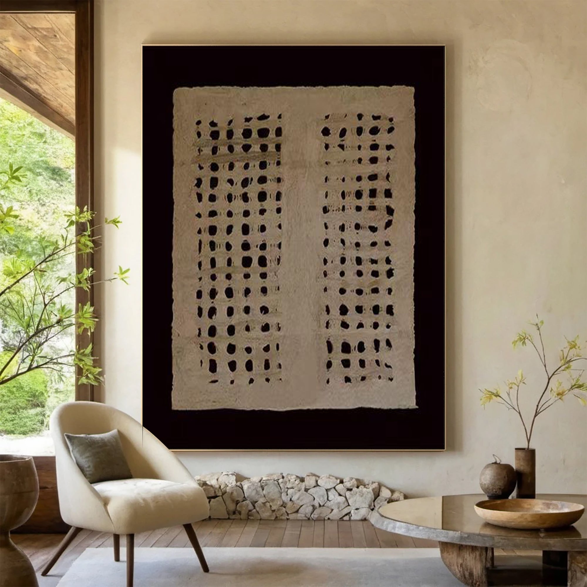 Wabi Sabi Inspired Minimalist Art Large Canvas for Serene Living Space