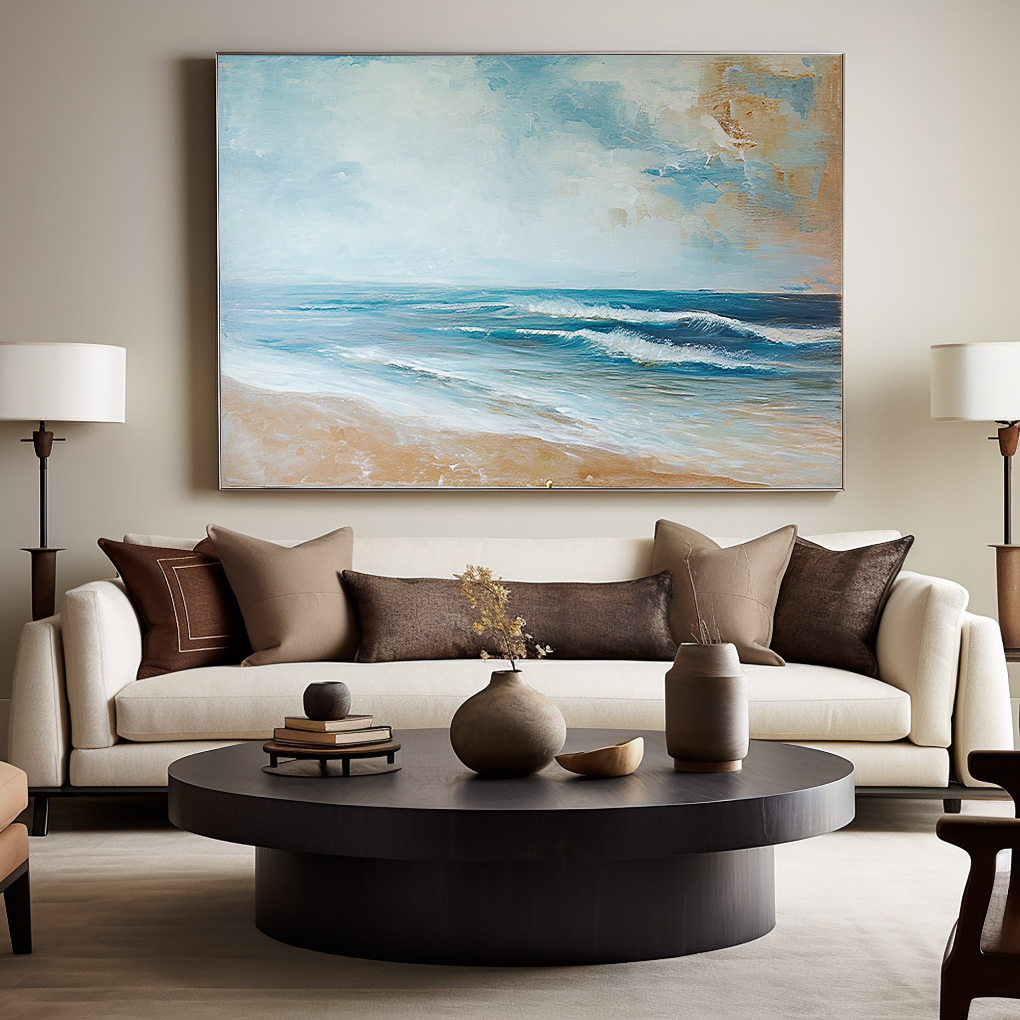 Serene Seascape Oil Painting - Coastal Tranquility Art #BGM 011