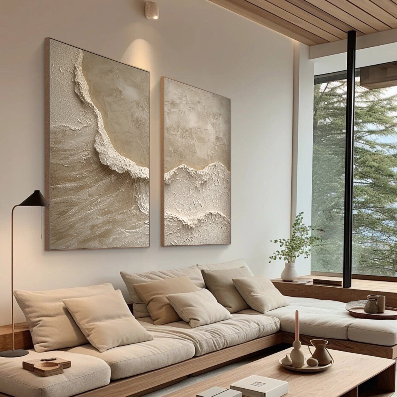 Earthy Textured Abstract Diptych - Natural Sand Toned Wall Art #BBS 004