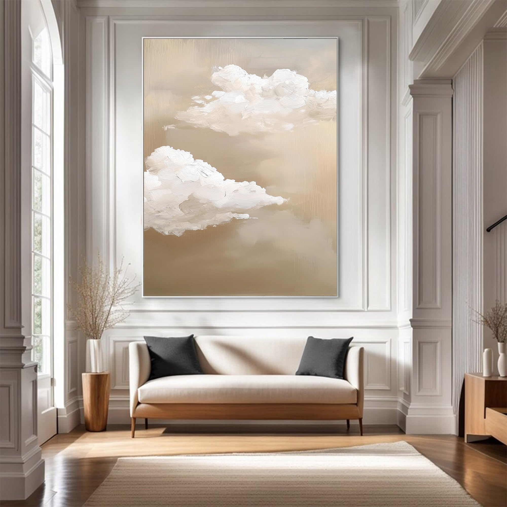 Large Abstract Textured Sky Painting Neutral Tones | MuroArt #WG 118