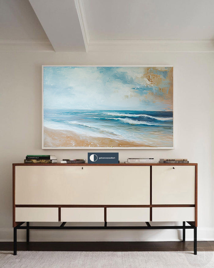Serene Seascape Oil Painting - Coastal Tranquility Art #BGM 011