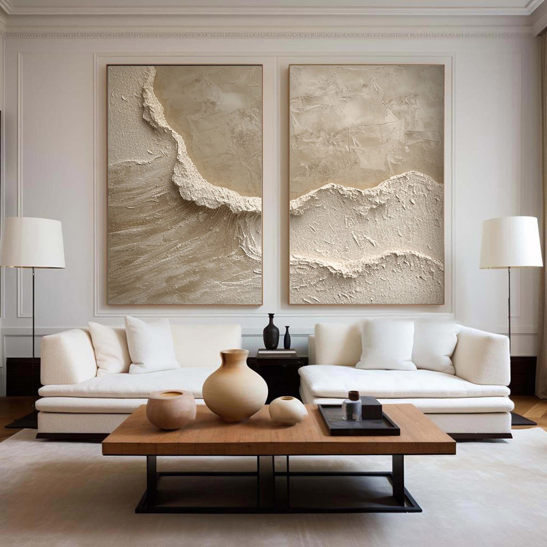 Earthy Textured Abstract Diptych - Natural Sand Toned Wall Art #BBS 004