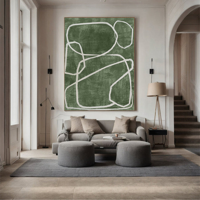 "Verdant Contours" | Modern Green Line Art on Canvas #BGA 016