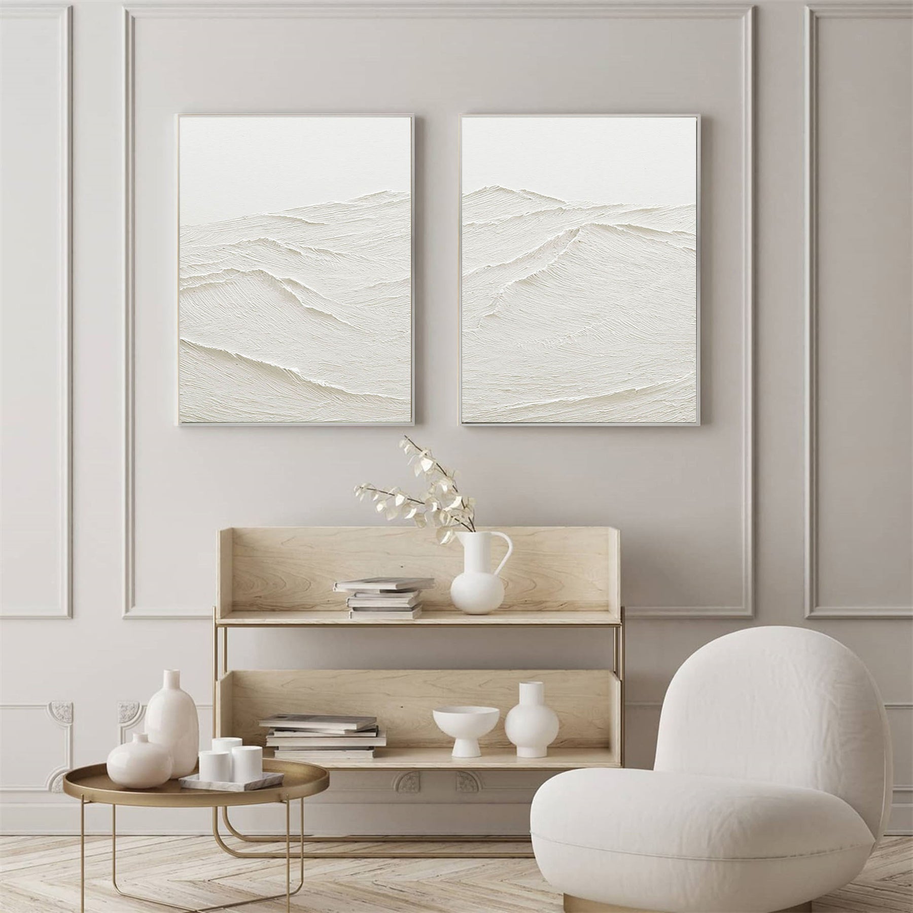 Serenity in Simplicity: Twin White Textured Wall Art for Refined ...