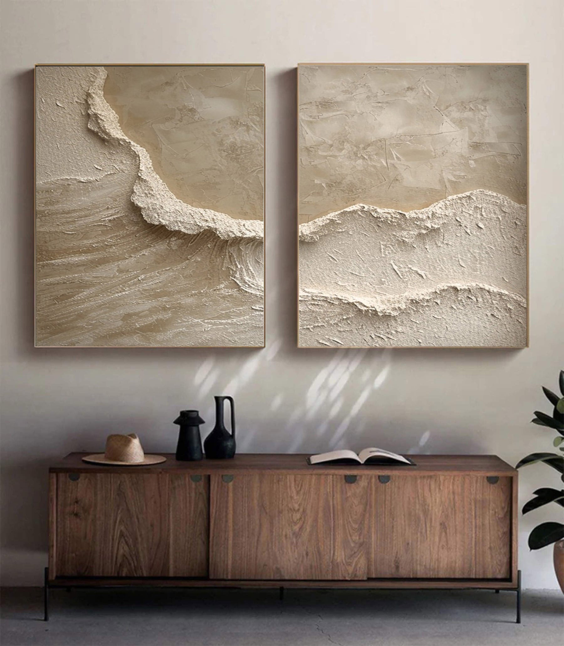 Earthy Textured Abstract Diptych - Natural Sand Toned Wall Art #BBS 004