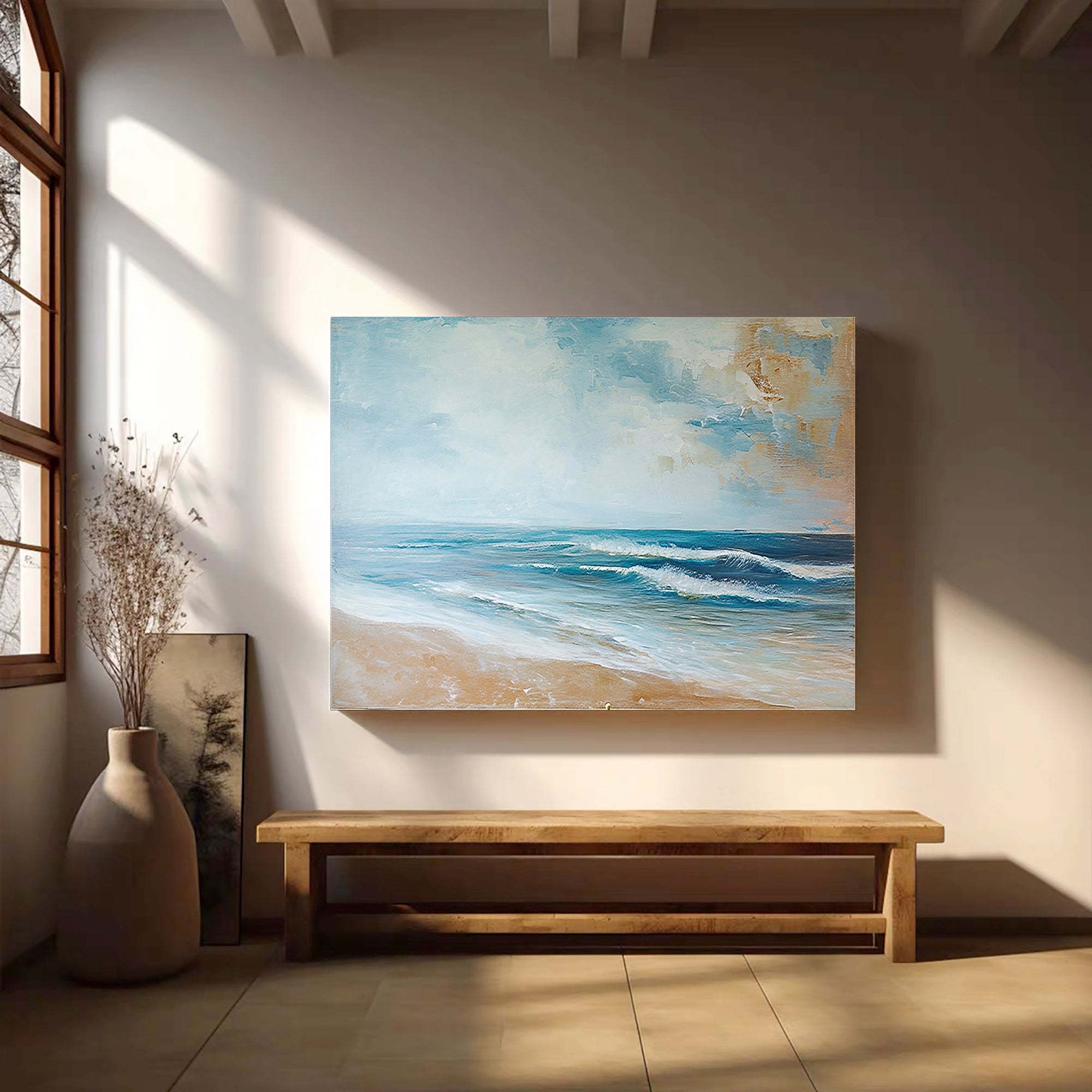 Serene Seascape Oil Painting - Coastal Tranquility Art #BGM 011