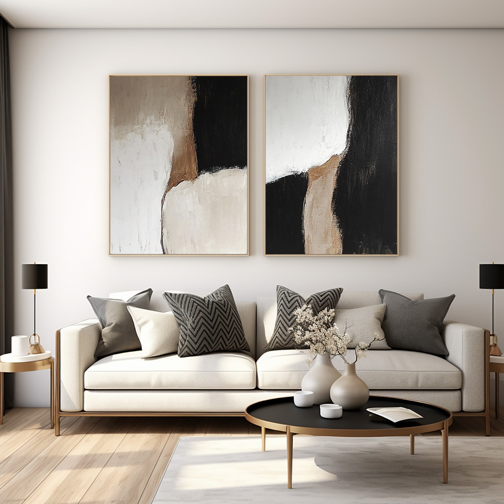 Abstract Black and White Canvas Set for Modern Living Room Decor #BWS