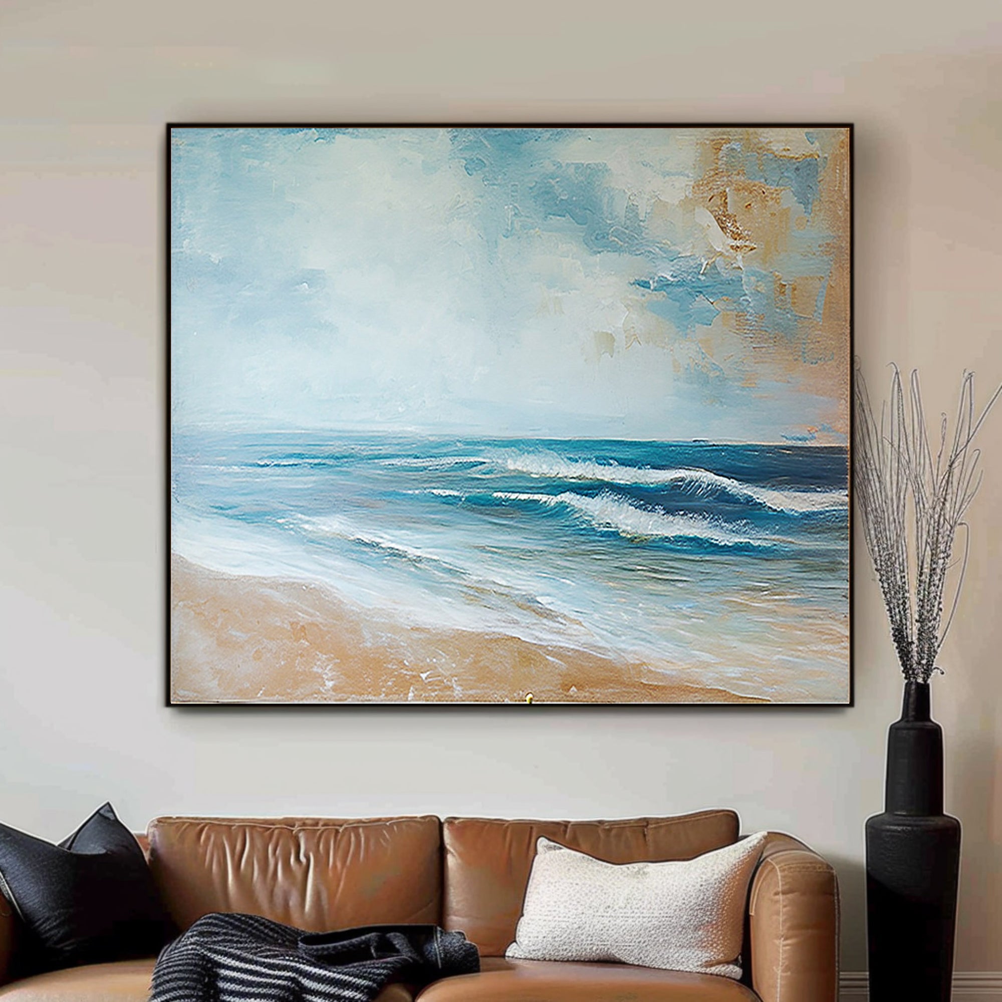 Serene Seascape Oil Painting - Coastal Tranquility Art #BGM 011