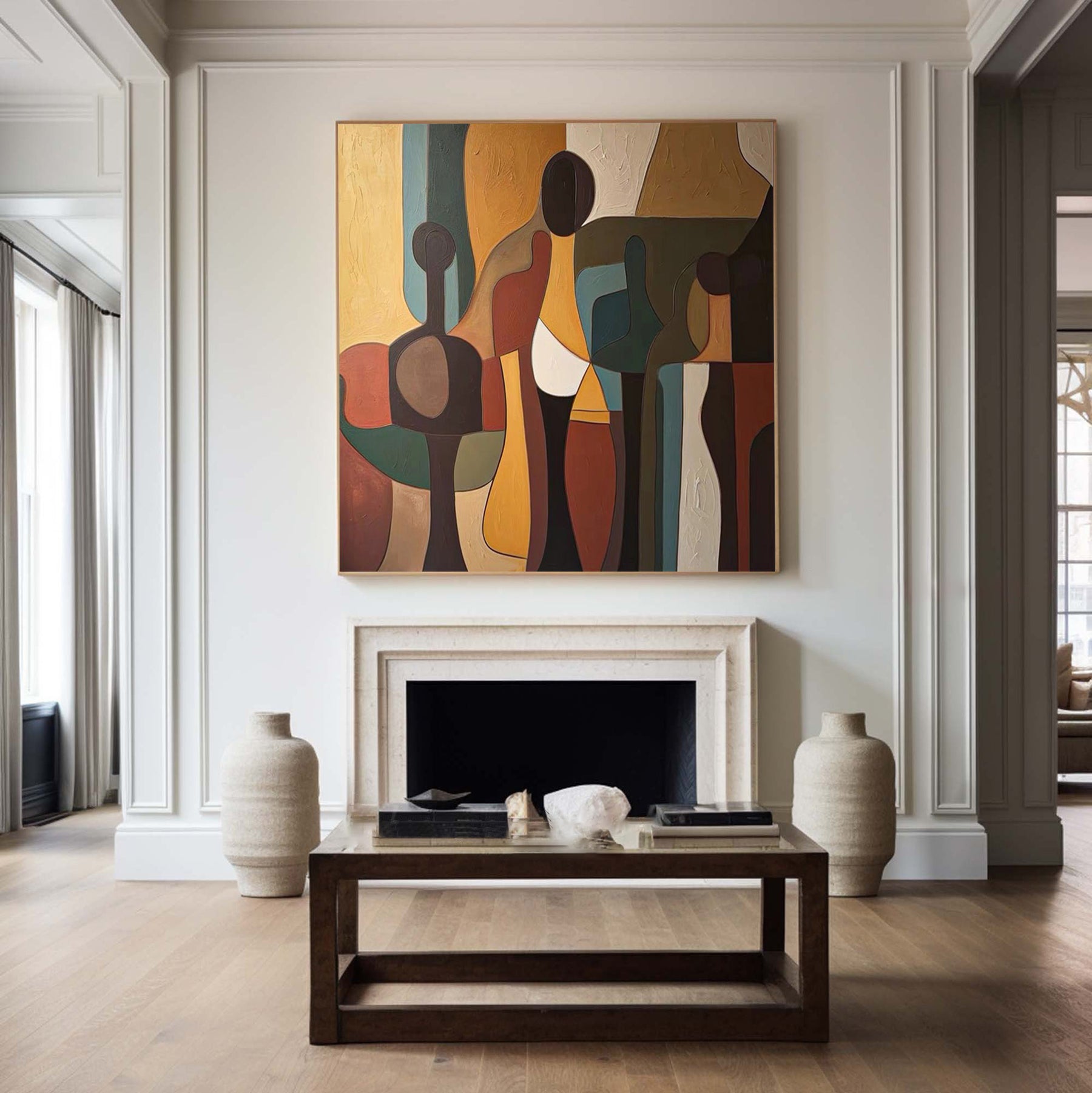 Square Cubist Inspired Figures, Textured Earth Palette #BGA 222