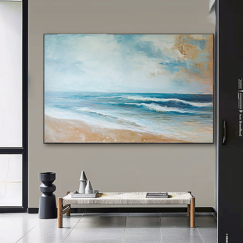 Serene Seascape Oil Painting - Coastal Tranquility Art #BGM 011