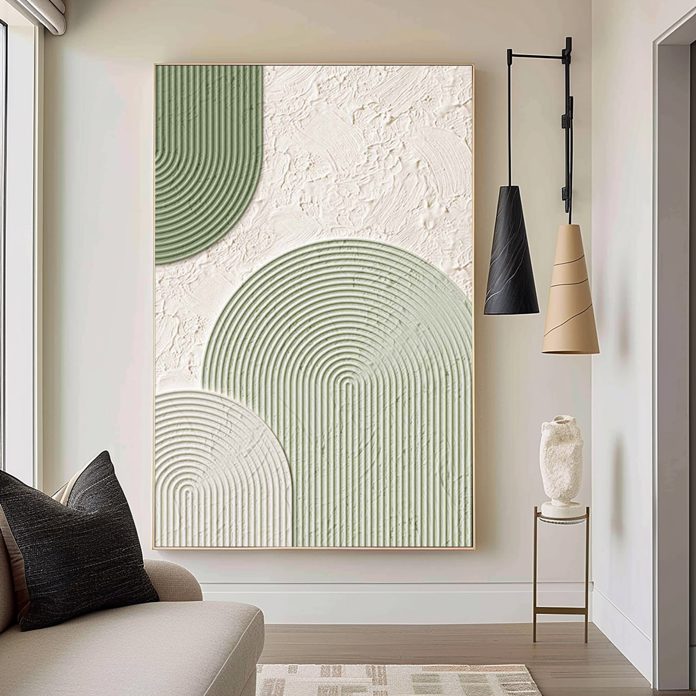 Serenity Swirls - Textured Green Abstract Oil Painting Art #GM 007