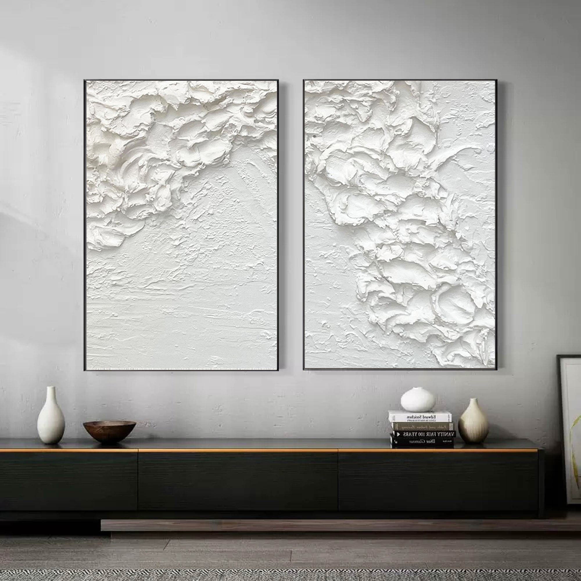 Elegant Textured Diptych - Modern Abstract Floral Relief Artwork #WMS 006