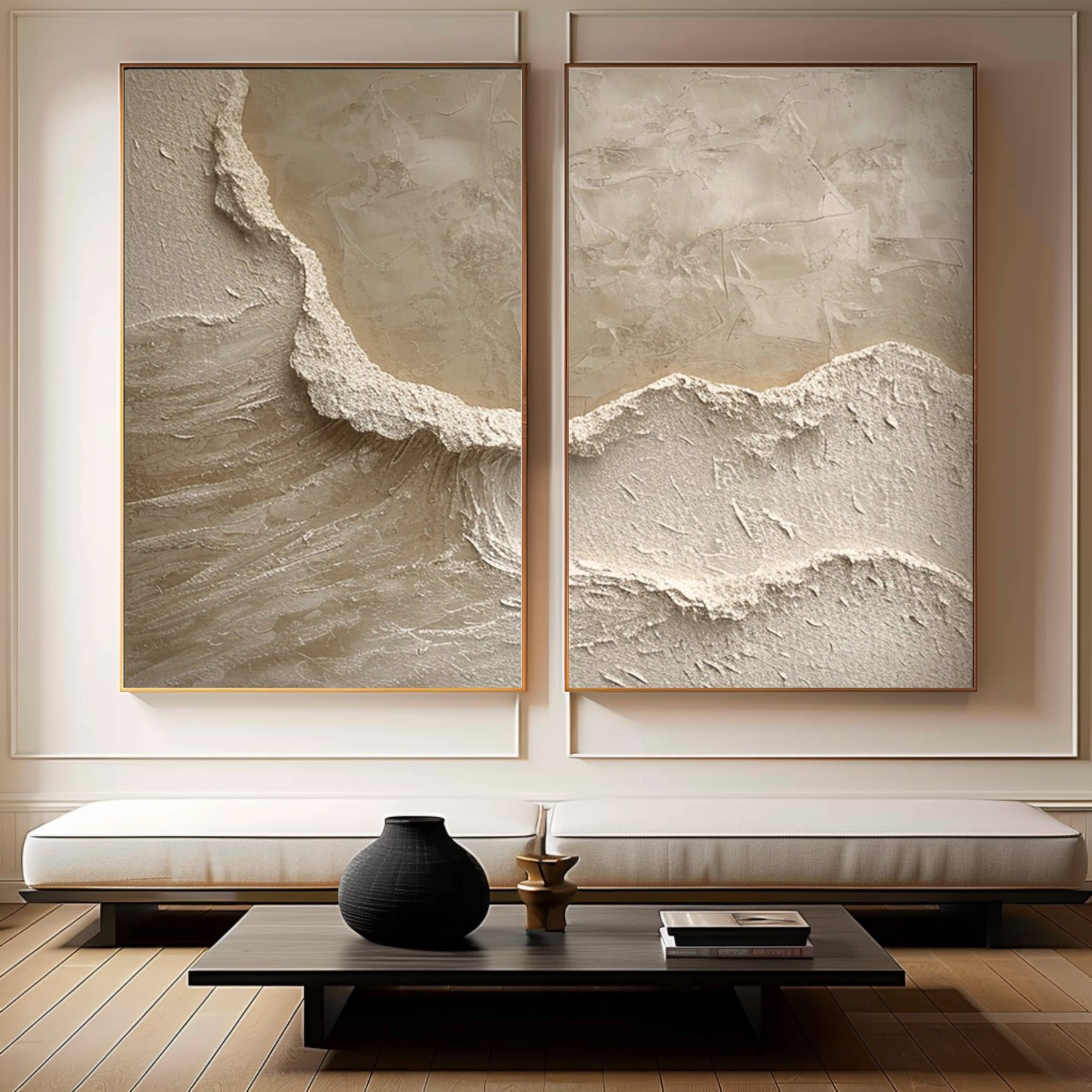Earthy Textured Abstract Diptych - Natural Sand Toned Wall Art #BBS 004