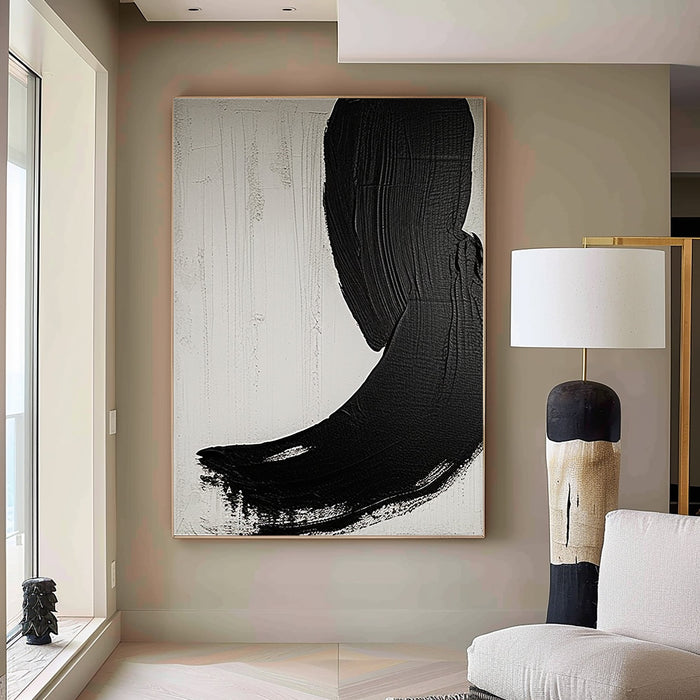 Monochromatic Elegance - Textured Black Abstract Canvas Art #BWA 001