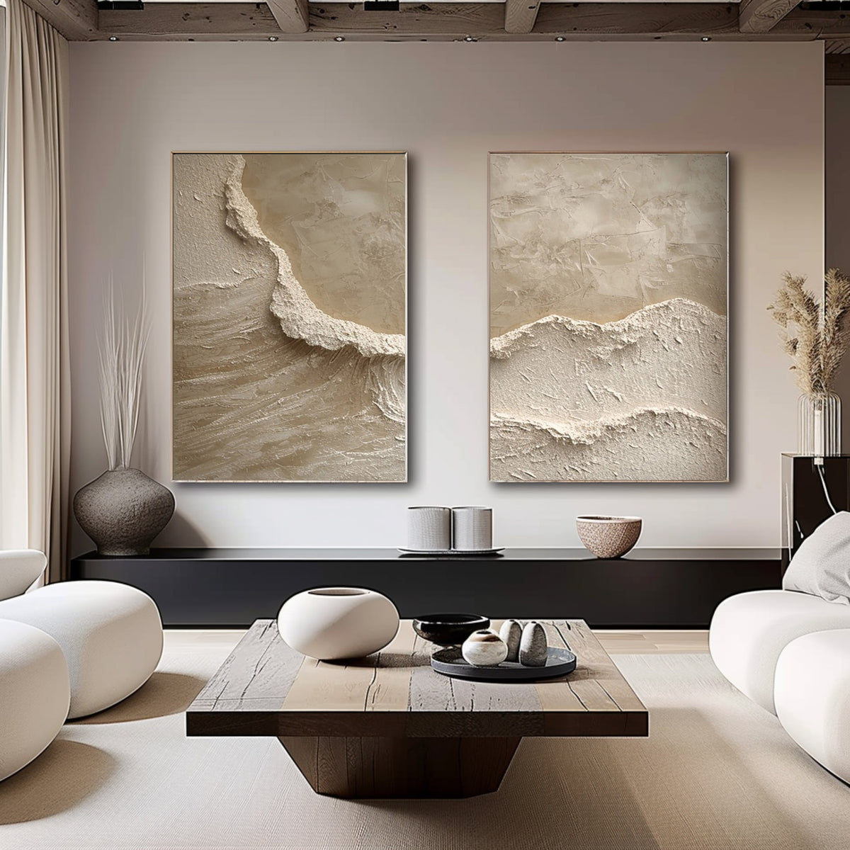 Earthy Textured Abstract Diptych - Natural Sand Toned Wall Art #BBS 004