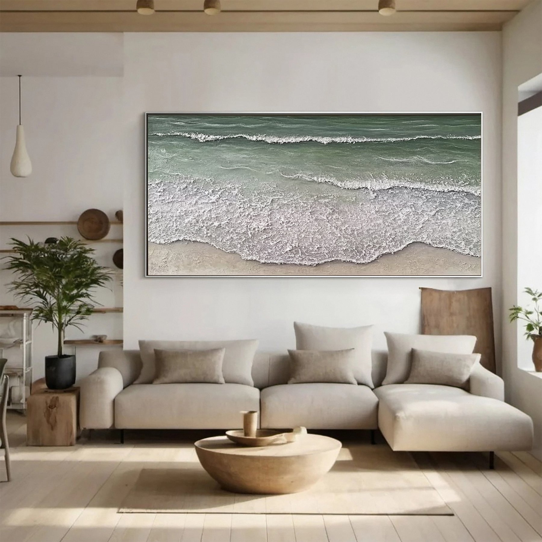 Large Abstract Seascape Canvas Textured Waves for Elegant Interiors #O