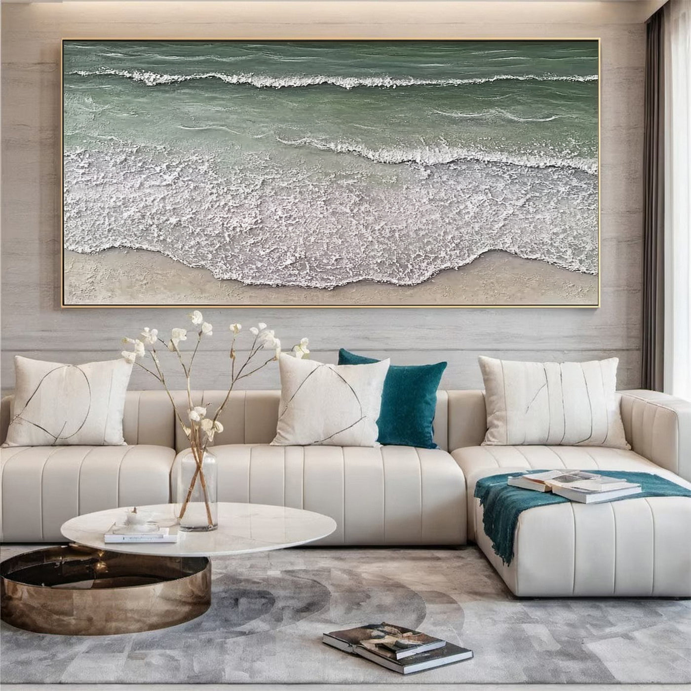 Large Abstract Seascape Canvas Textured Waves for Elegant Interiors #O