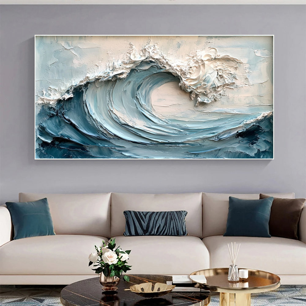 Coastal Serenity Textured Ocean Waves Oil Painting for Living Room #OP