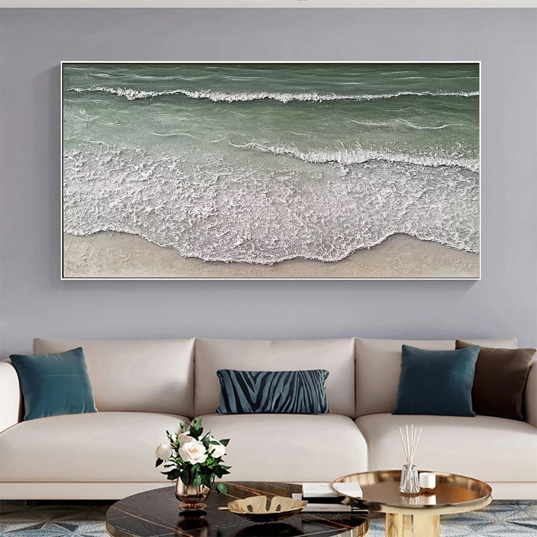Large Abstract Seascape Canvas Textured Waves for Elegant Interiors #O
