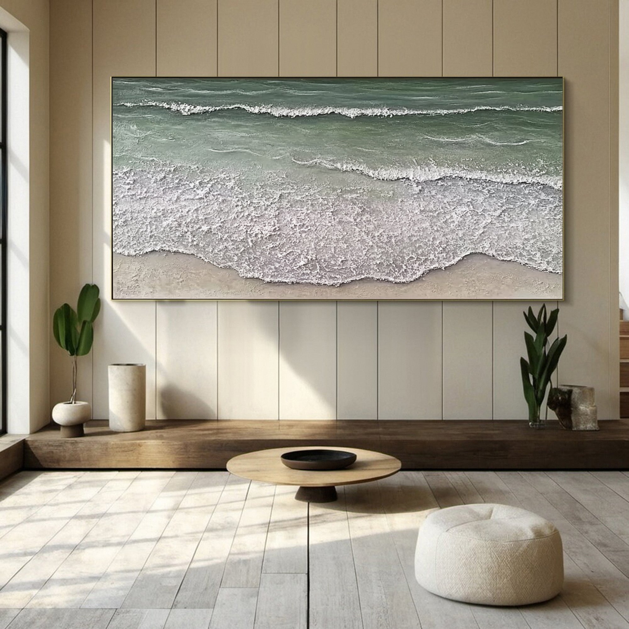 Large Abstract Seascape Canvas Textured Waves for Elegant Interiors #O