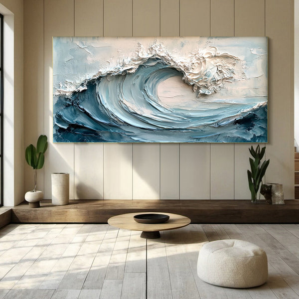 Coastal Serenity Textured Ocean Waves Oil Painting for Living Room #OP