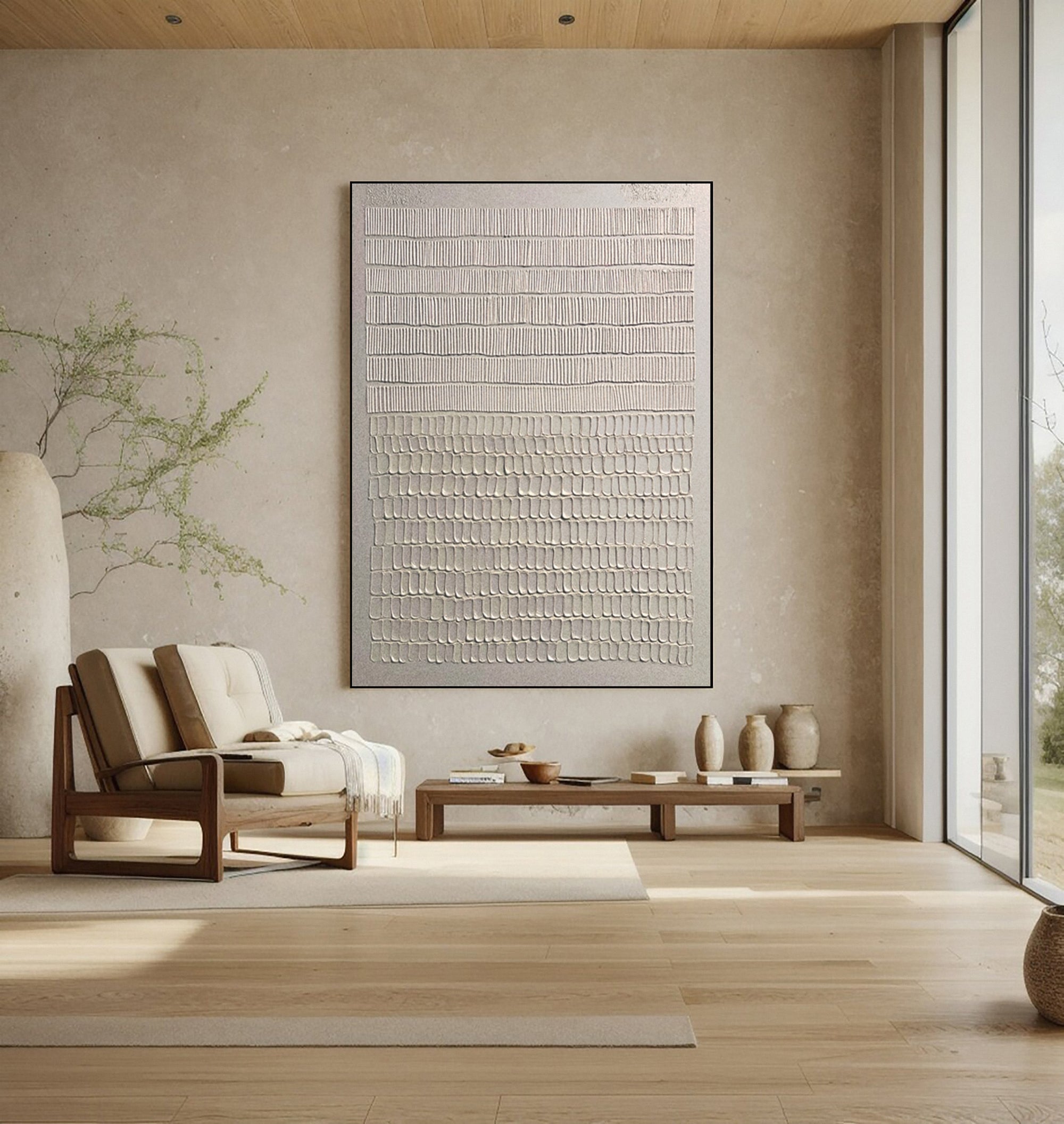 Minimalist Abstract with Varied Vertical Textures in Bands #BGA 332