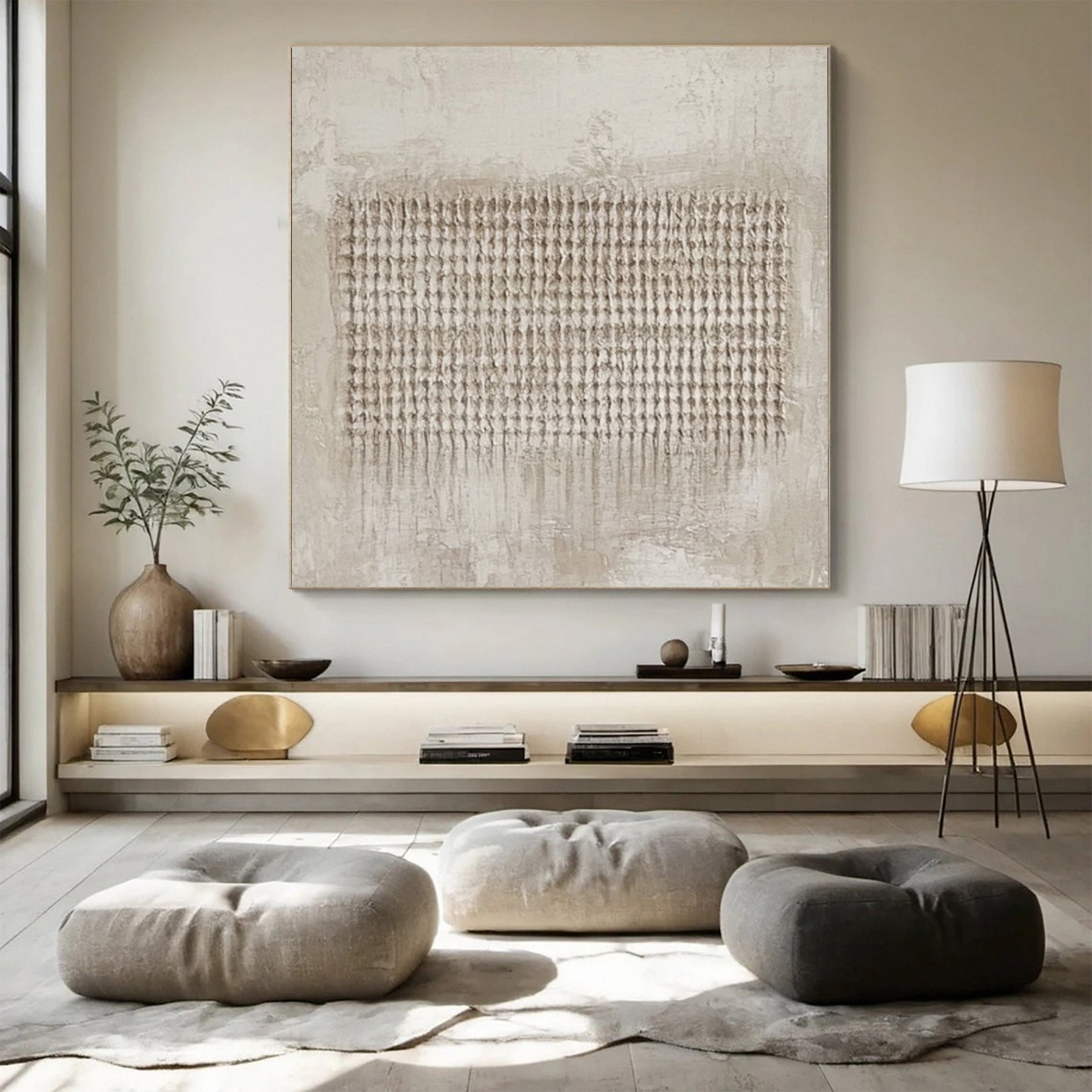 Wabi Sabi Neutral Painting with Repeated Tactile Lines #BGA 313