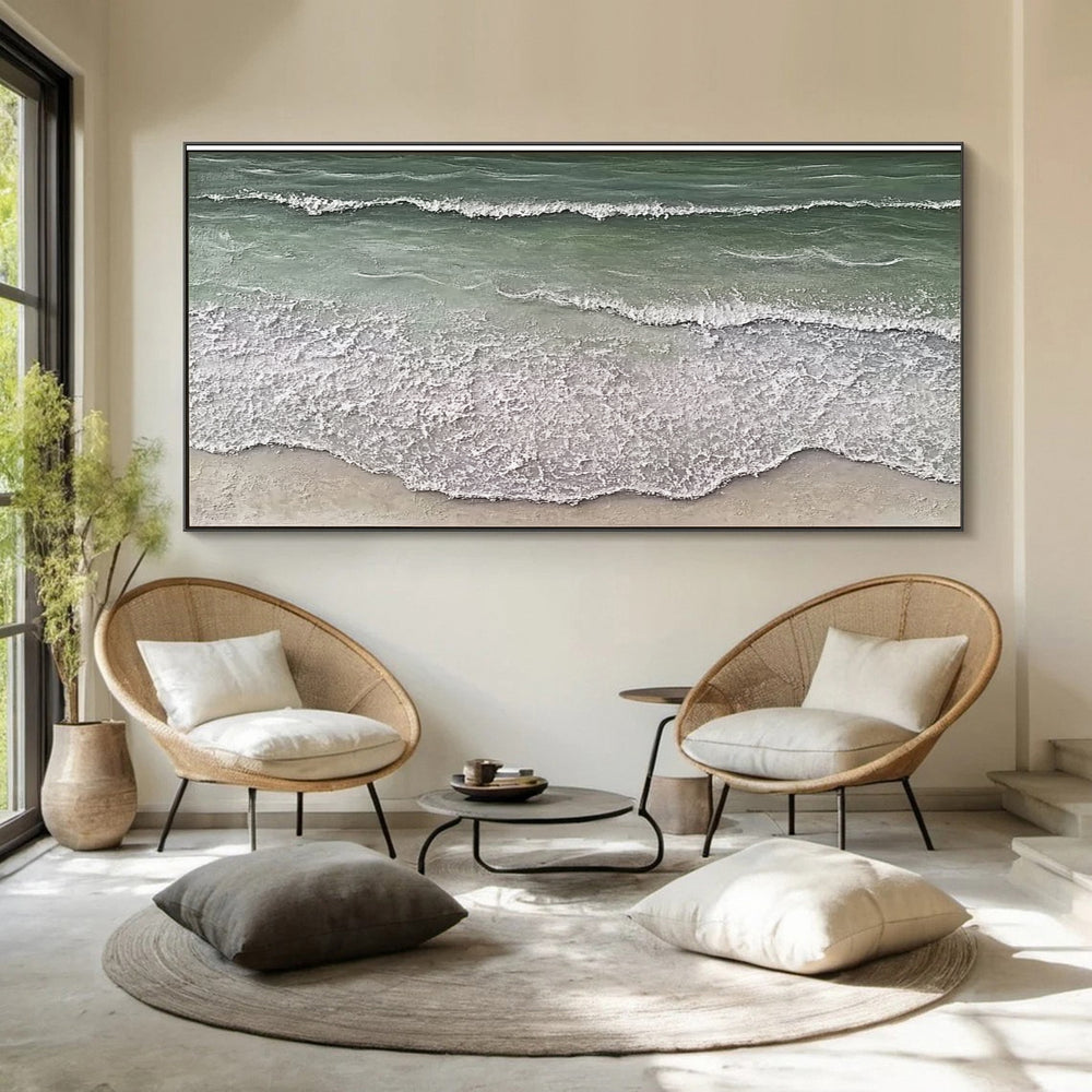 Large Abstract Seascape Canvas Textured Waves for Elegant Interiors #O