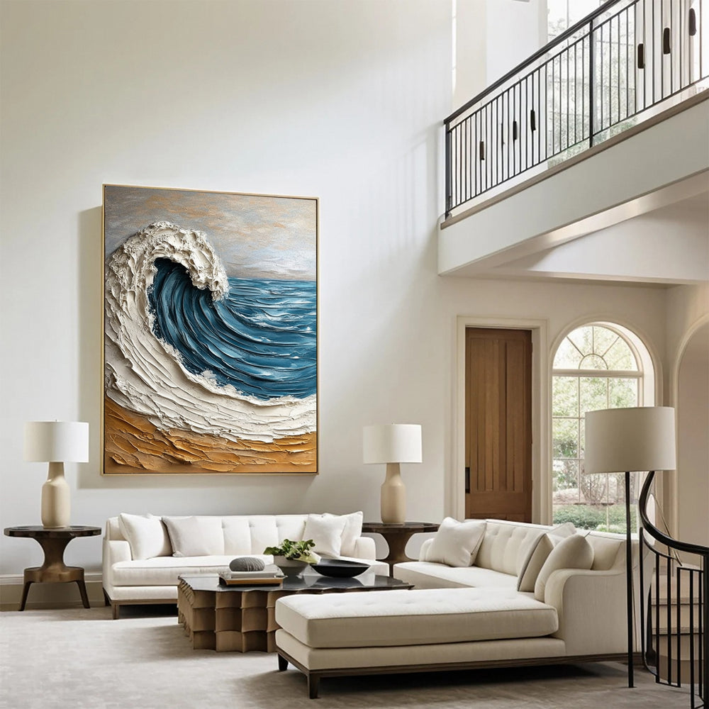 Luxury Ocean Wave Art with 3D Textured Finish for Upscale Homes #OP 04