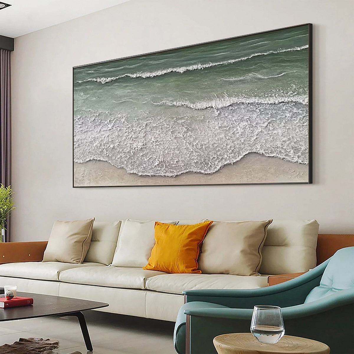 Large Abstract Seascape Canvas Textured Waves for Elegant Interiors #O